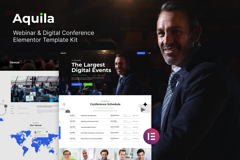 Aquila – Webinar & Digital Conference Elementor Template Kit